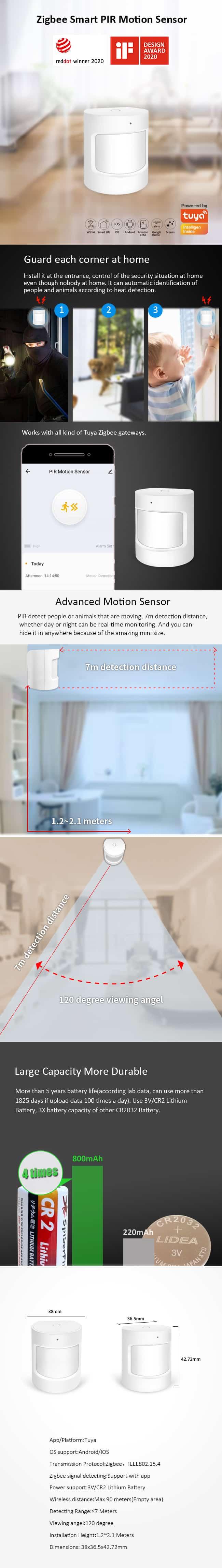 Išmanusis PIR judesio jutiklis E2, ZigBee, TUYA / Smart Life, NOUS ...