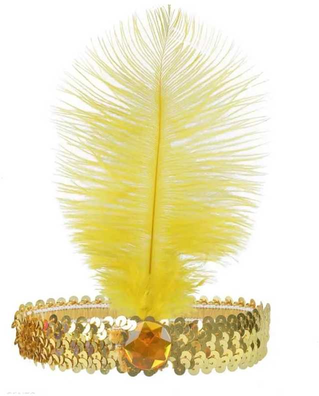 Retro stiliaus galvajuostė su plunksna, auksinė, žema kaina | Varle.lt