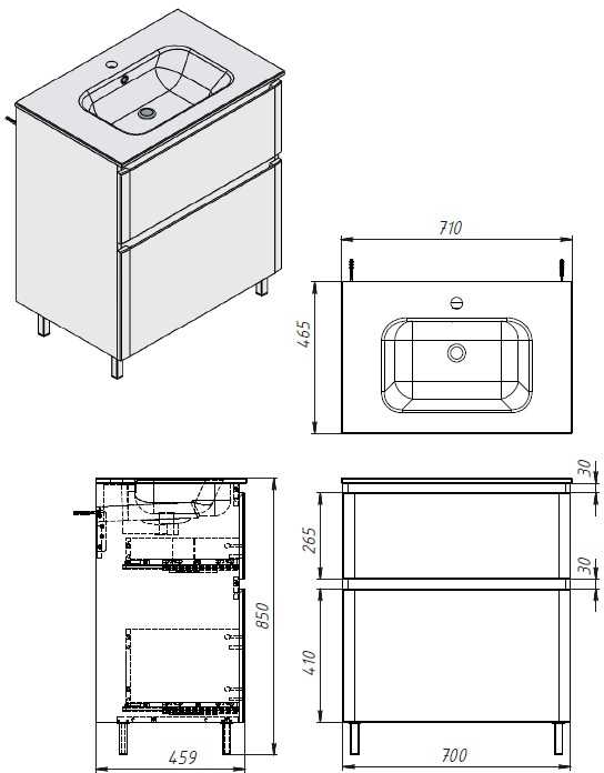 Vonios kambario spintelė su praustuvu Ester ES-70 balta, žema kaina | Varle.lt