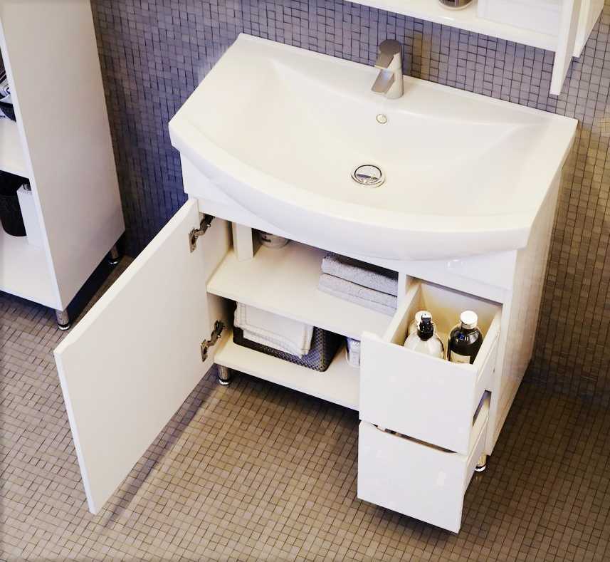 Vonios kambario spintelė su praustuvu MONIKA M3-75 balta, žema kaina | Varle.lt