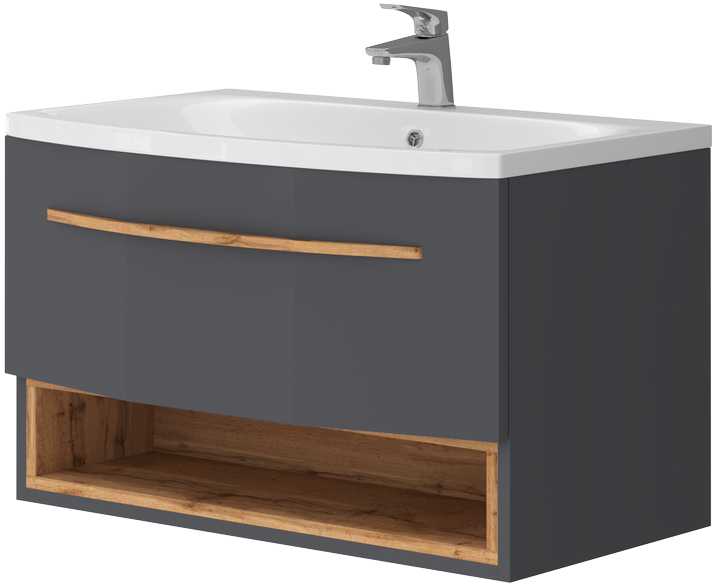 Vonios kambario spintelė su praustuvu STELLANTIS - 80 pilka pakabinama, žema kaina | Varle.lt