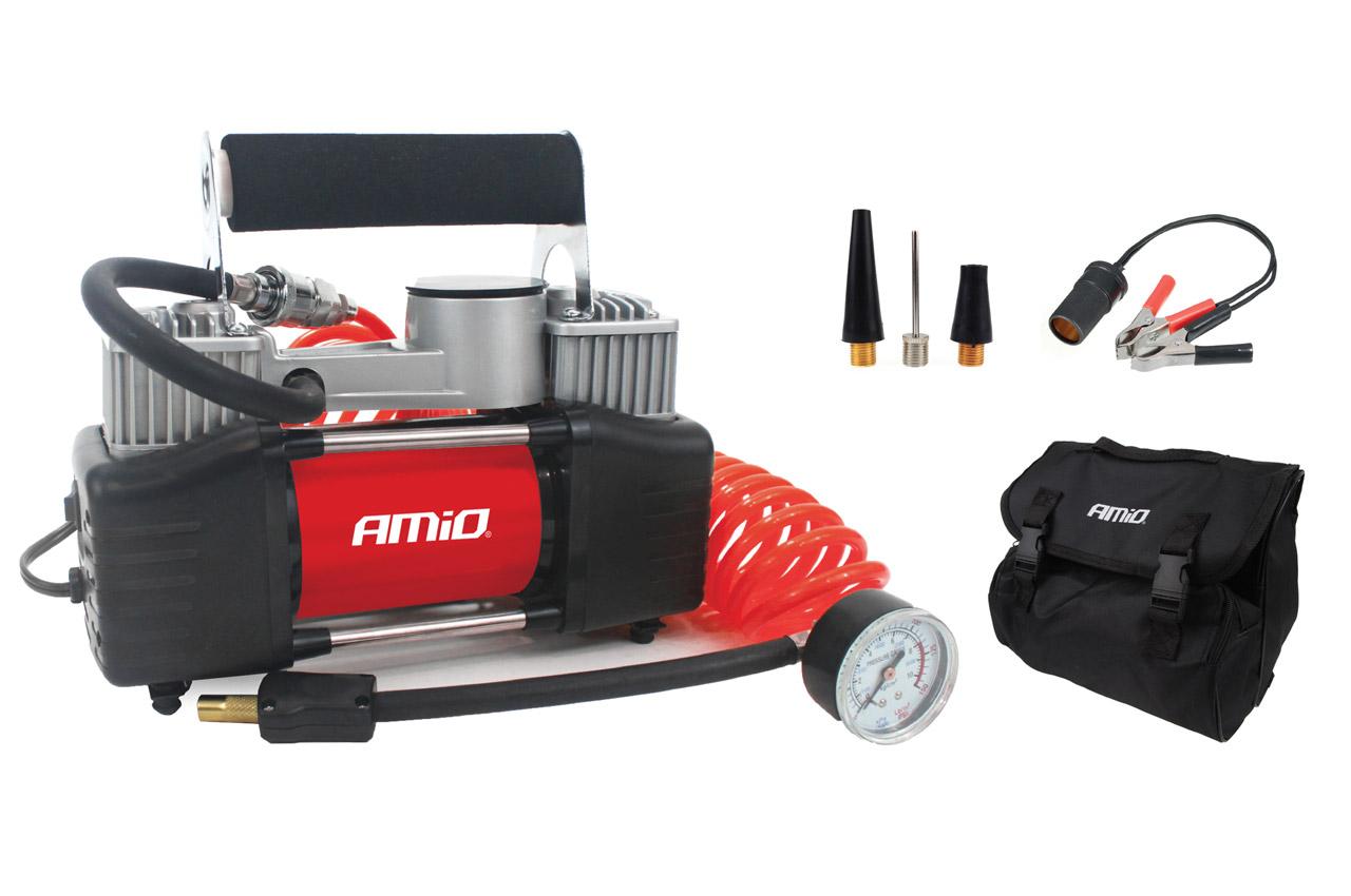 Amio metalinis dviejų stūmoklių kompresorius su manometru 12V, modelis ...