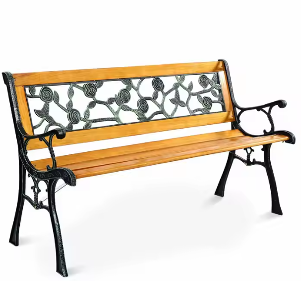Lean Wooden Garden Bench Metal Park Garden Bench with Backrest, modelis ...