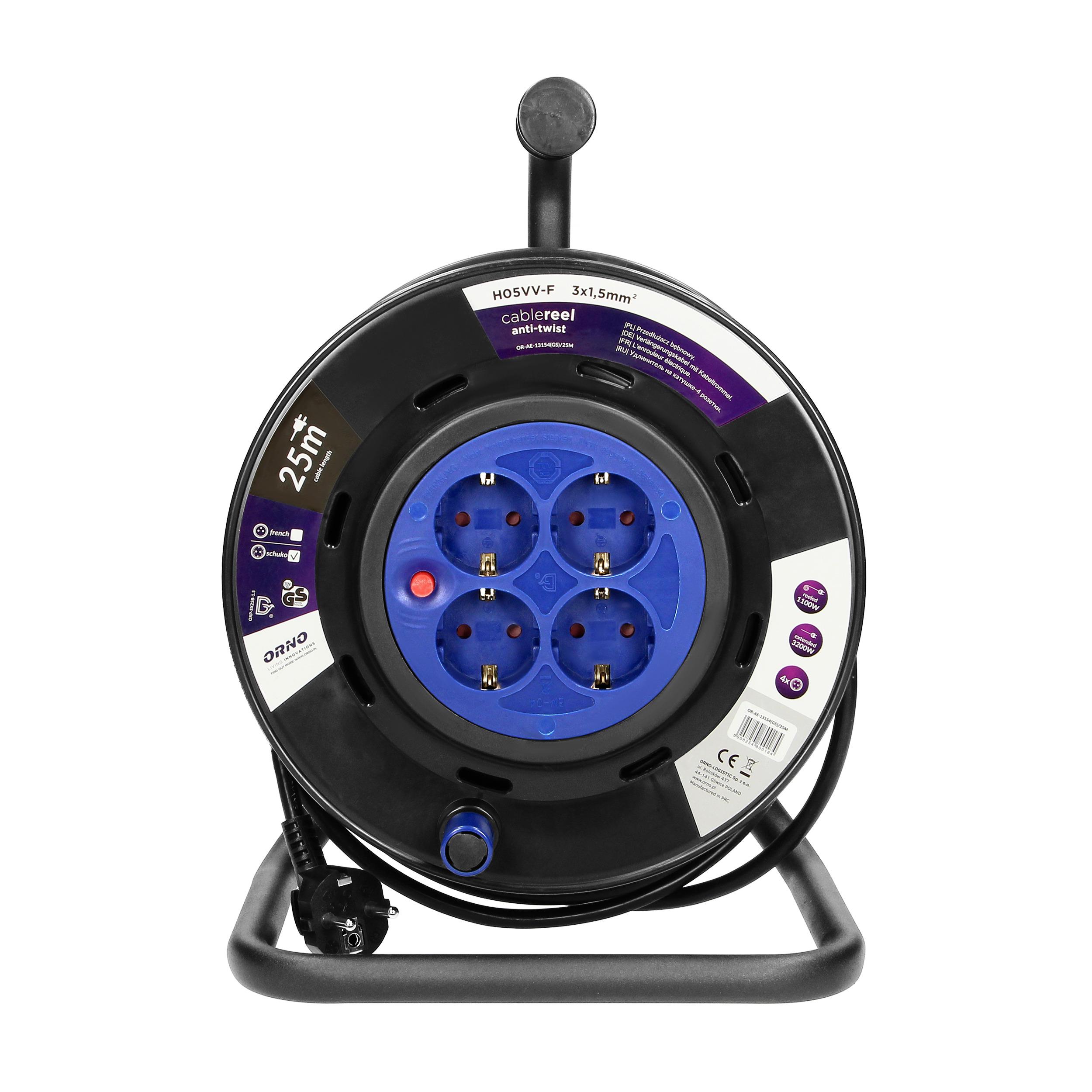 Orno Būgninio ilgintuvo laidas, 4 lizdai 2P + Z (schuko), PVC H05VV-F ...