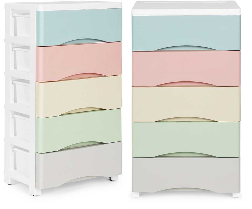 Modernhome Bookcase with 5 pull-out drawers, legs with wheels, colorful ...