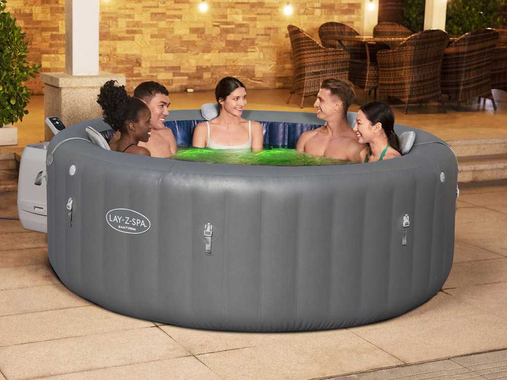 Pripučiama sūkurinė vonia „Lay-Z-Spa SANTORINI PRO 7“ su LED ir hidromasažu, Bestway 6001T, žema ...