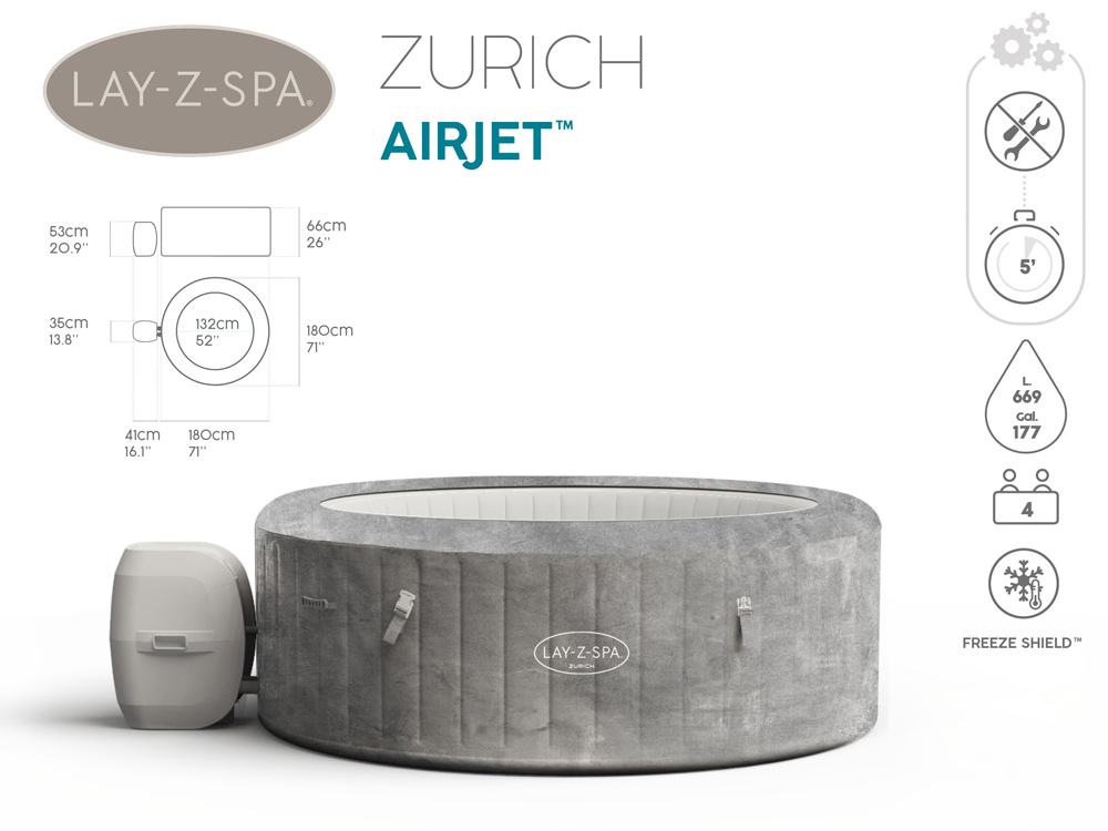 Sūkurinė vonia Lay-Z-Spa Zurich Jacuzzi 180cm Bestway, žema kaina ...