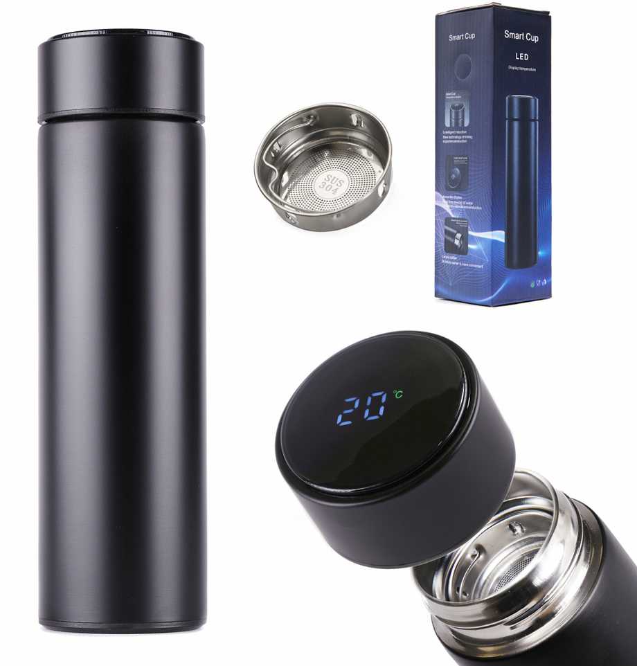 Termosas su išmaniu LED ekranu, juodas, 500ml, žema kaina | Varle.lt