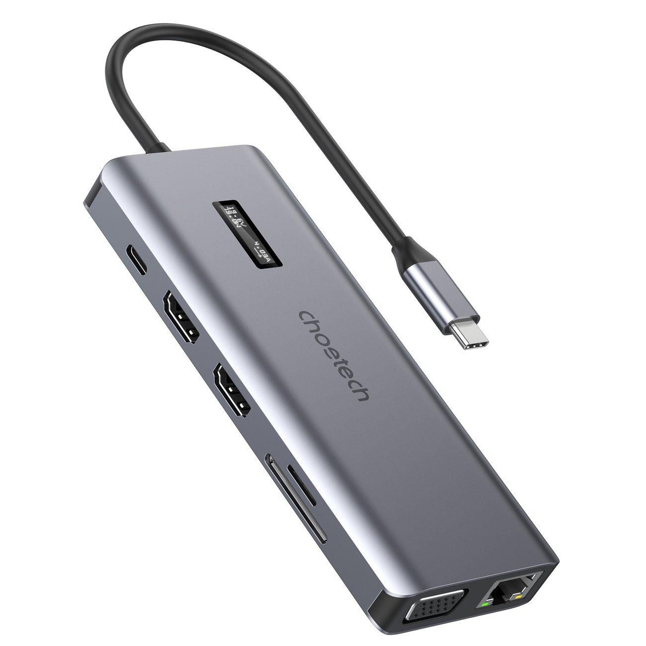 Adapteris 12in1 Choetech HUB-M26 USB-C for USB-C+ USB-A+ HDMI+ VGA+ ...