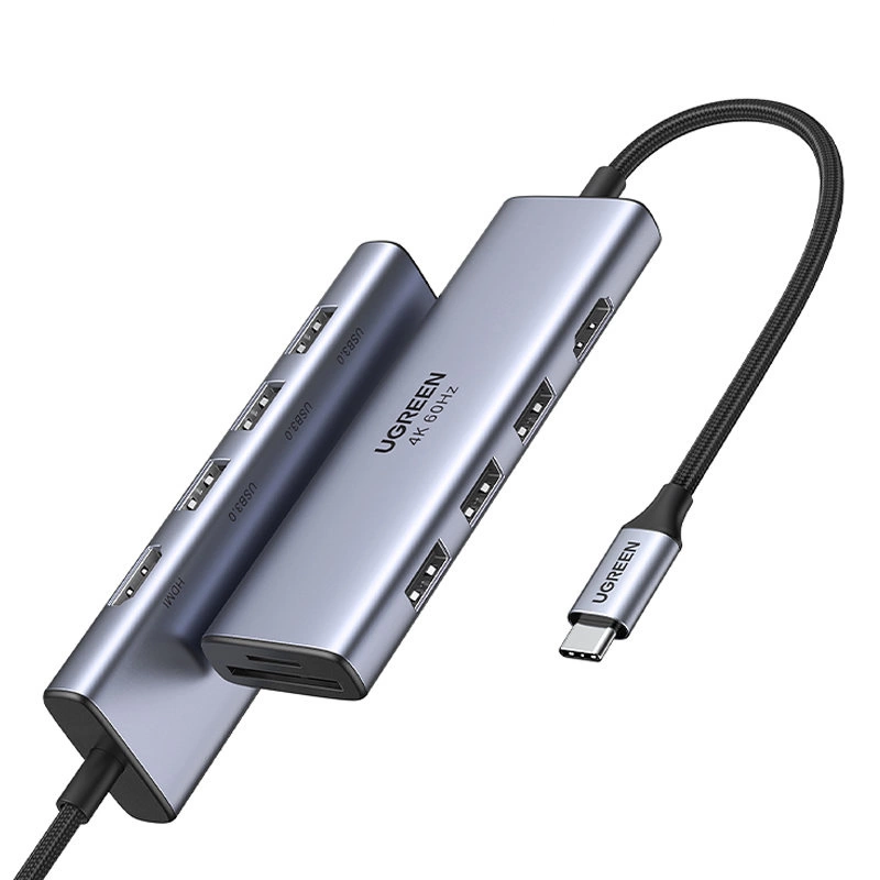 UGREEN CM511 5-in-1 adapteris šakotuvas USB-C – 3x USB3.0 HDMI TF / SD, modelis - ‎60383, žema ...
