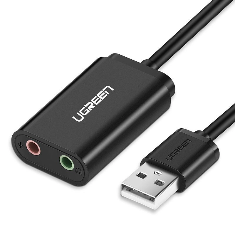 Išorinė USB garso plokštė UGREEN 15cm (juoda), modelis - 30724B, žema ...