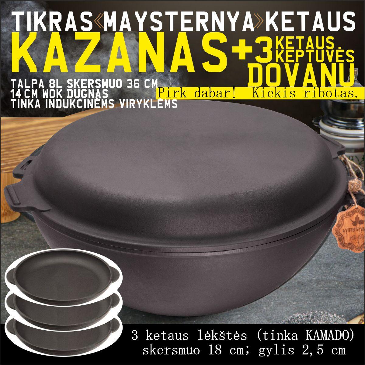 Maysternya Ketaus KAZANAS su ketaus dangčiu-keptuvė | 8L | T405CP ir 3 ...