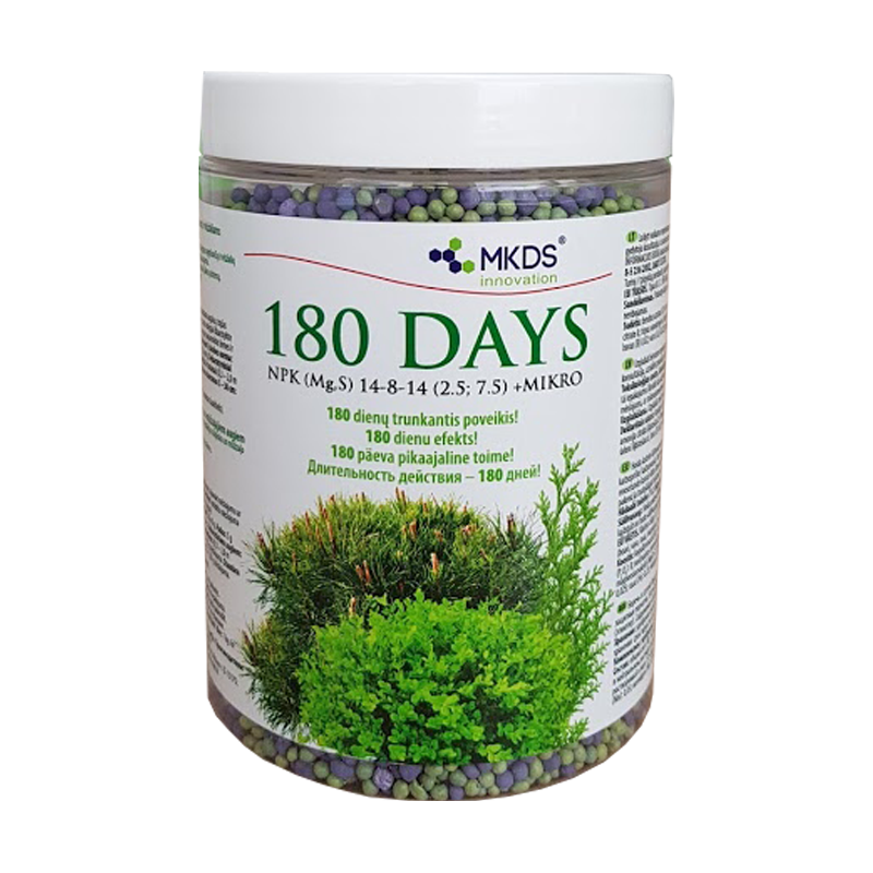 Mkds 180 DAYS spygliuočiams ir visžaliams augalams, NPK (Mg, S)14-8-14 (2.5; 7.5)+ MIKRO, ilgo ...