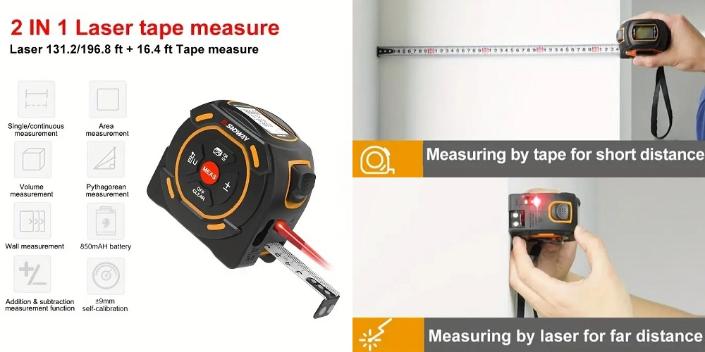 Sndway2 Lazerinis atstumo matuoklis su matavimo juosta 60m / 5m ...