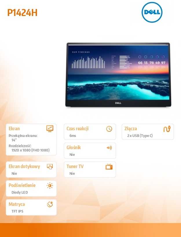 „Dell Monitorius“ nešiojamasis p1424h 14,0 colio 16:9 / 1920x1080 ...