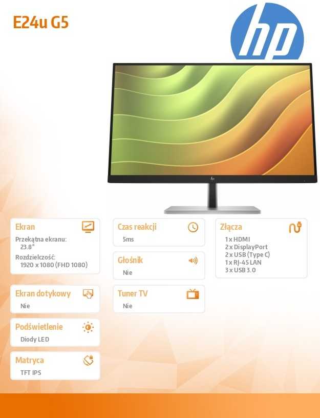 Monitorius HP Monitor E24u G5 (6N4D0AA#ABB) 23.8" 1920x1080, modelis ...