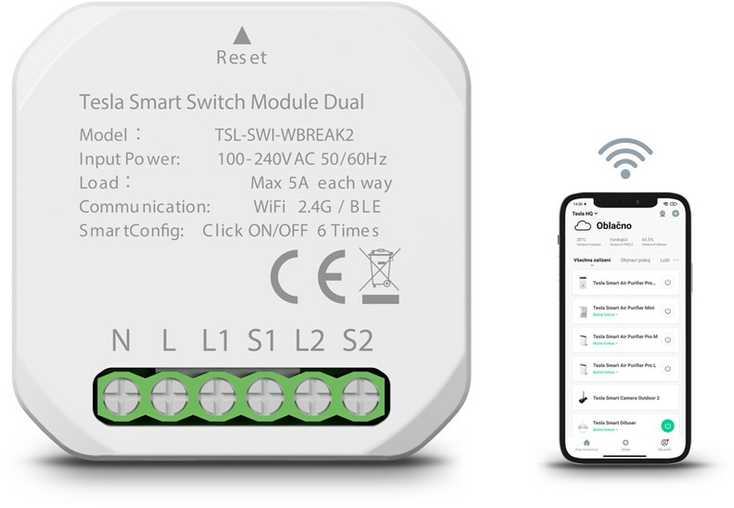 Tesla Tesla Smart Switch Module Dual, modelis - TSL-SWI-WBREAK2, žema ...