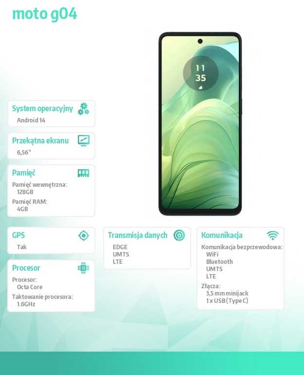 Motorola moto g04 4 / 128gb sea žalias, modelis - PB130051PL, žema ...