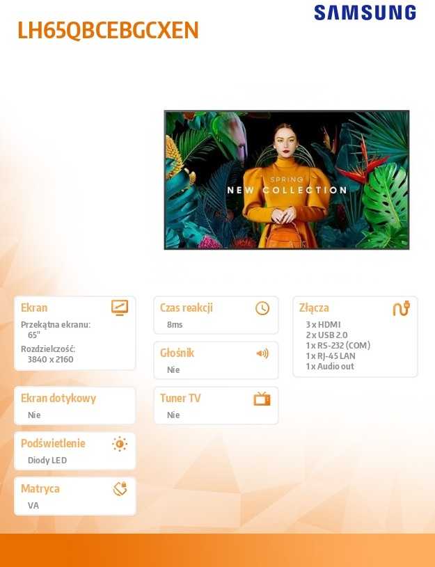 Monitorius SAMSUNG 65" QB65C UHD 350 NITS 16 / 7 SOC WIFI, modelis ...