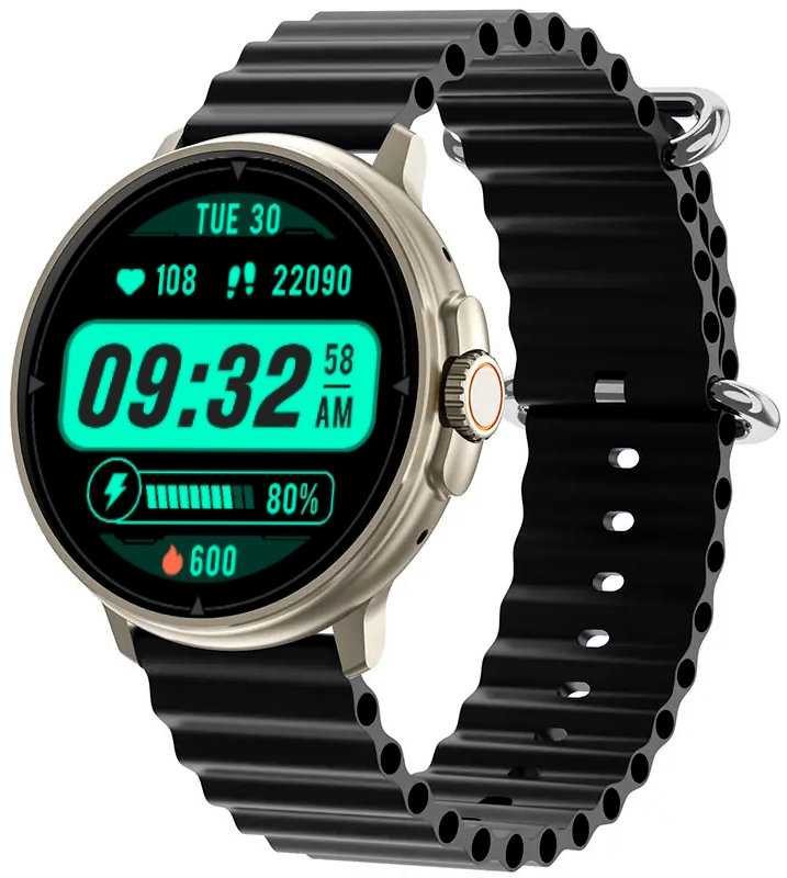 Išmanusis laikrodis Rubicon RNCF15, Aukso spalvos korpusas su juodos spalvos dirželiu, modelis ...