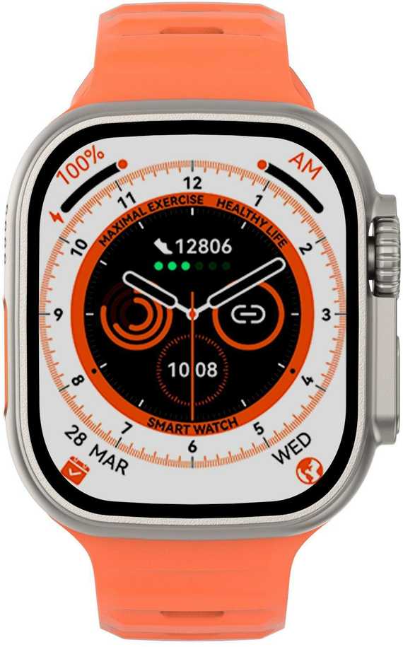 Išmanusis laikrodis DT NO.1 DT8 Ultra NFC, Sidabrinės spalvos korpusas su oranžinės spalvos ...