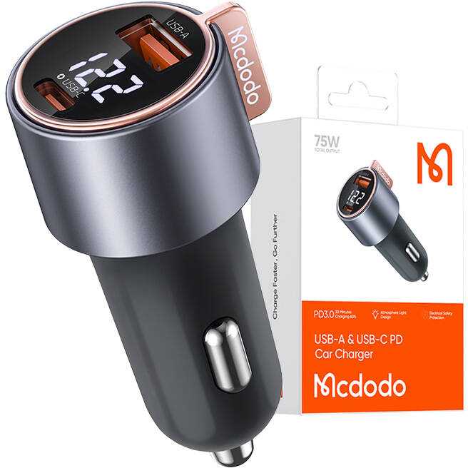 Mcdodo Mcodo CC-5670 75W skaitmeninis ekranas PD 1*USB-A 1*USB-C automobilinis įkroviklis ...