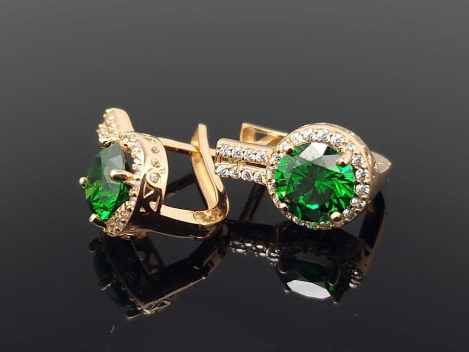 Auksiniai auskarai su žaliais akmenukais, žema kaina | Varle.lt