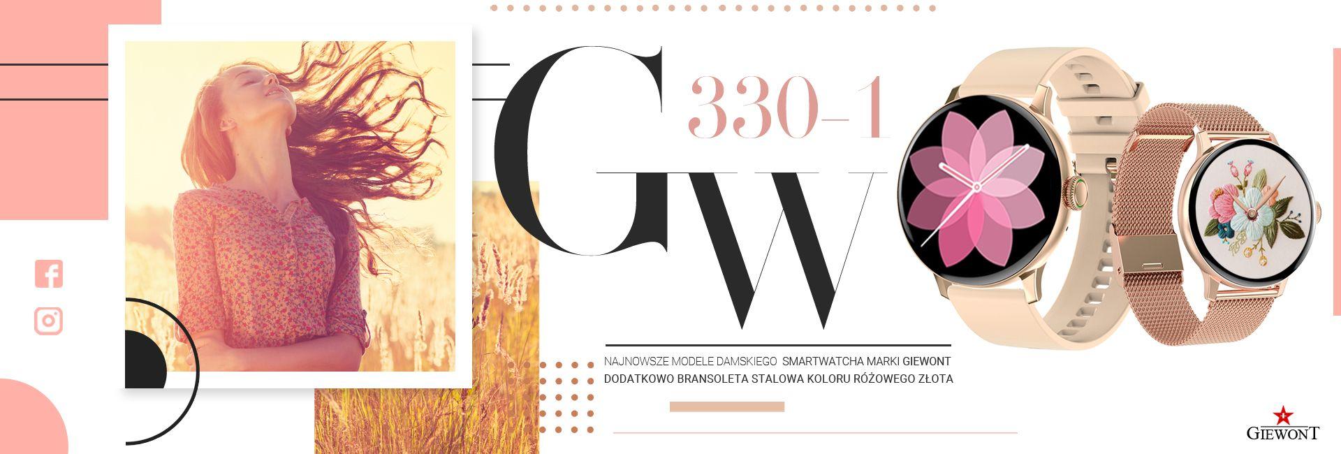 Išmanusis laikrodis Giewont GW330-1, Rožinio aukso spalvos korpusas su ...