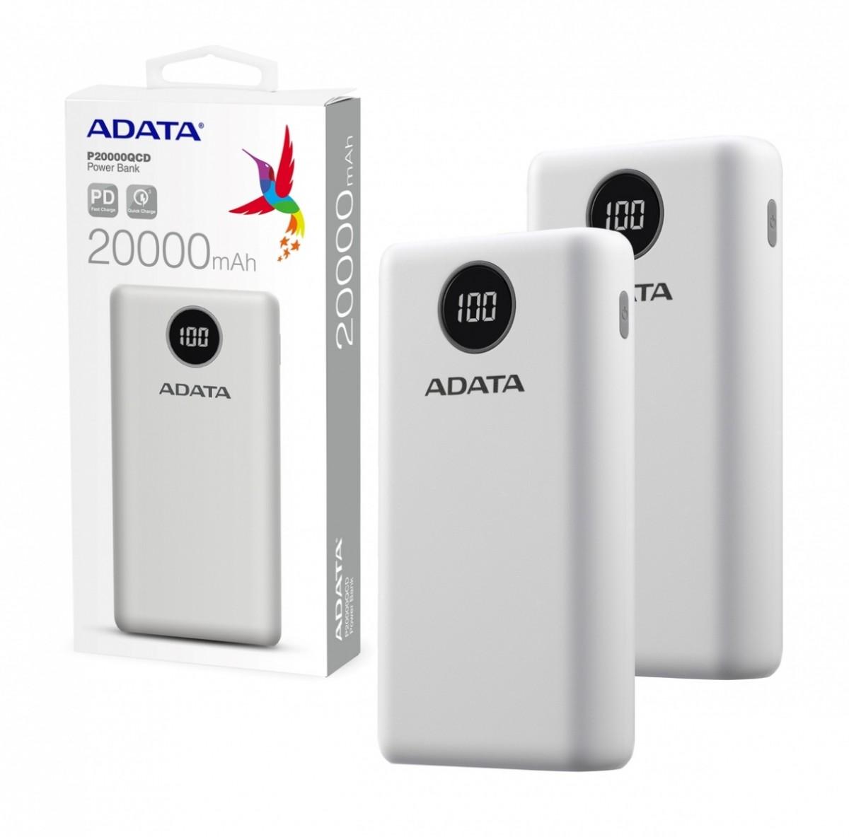 ADATA Power bank P20000QCD 20000 mAh, Li-Polymer, Baltas, modelis ...