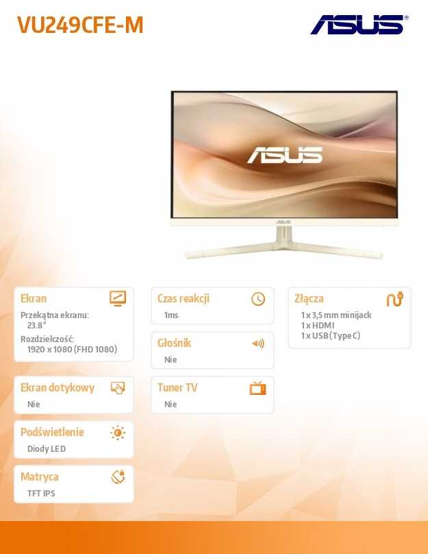 Asus 24 kabelių monitorius VU249CFE-M IPS 100Hz USB-C, modelis - 249, žema kaina | Varle.lt