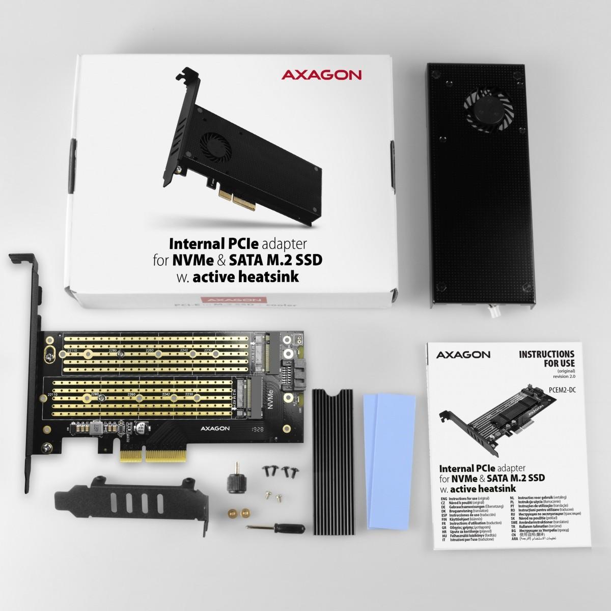 AXAGON PCEM2-DC PCI-E 3.0 4x - DUAL M.2 SSD (NVMe + SATA), dviguba ...
