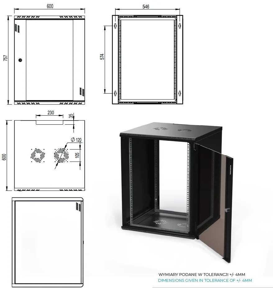 Extralink Premium 15U 600x600 Juodas | Rack spintelė | montavimas be ...