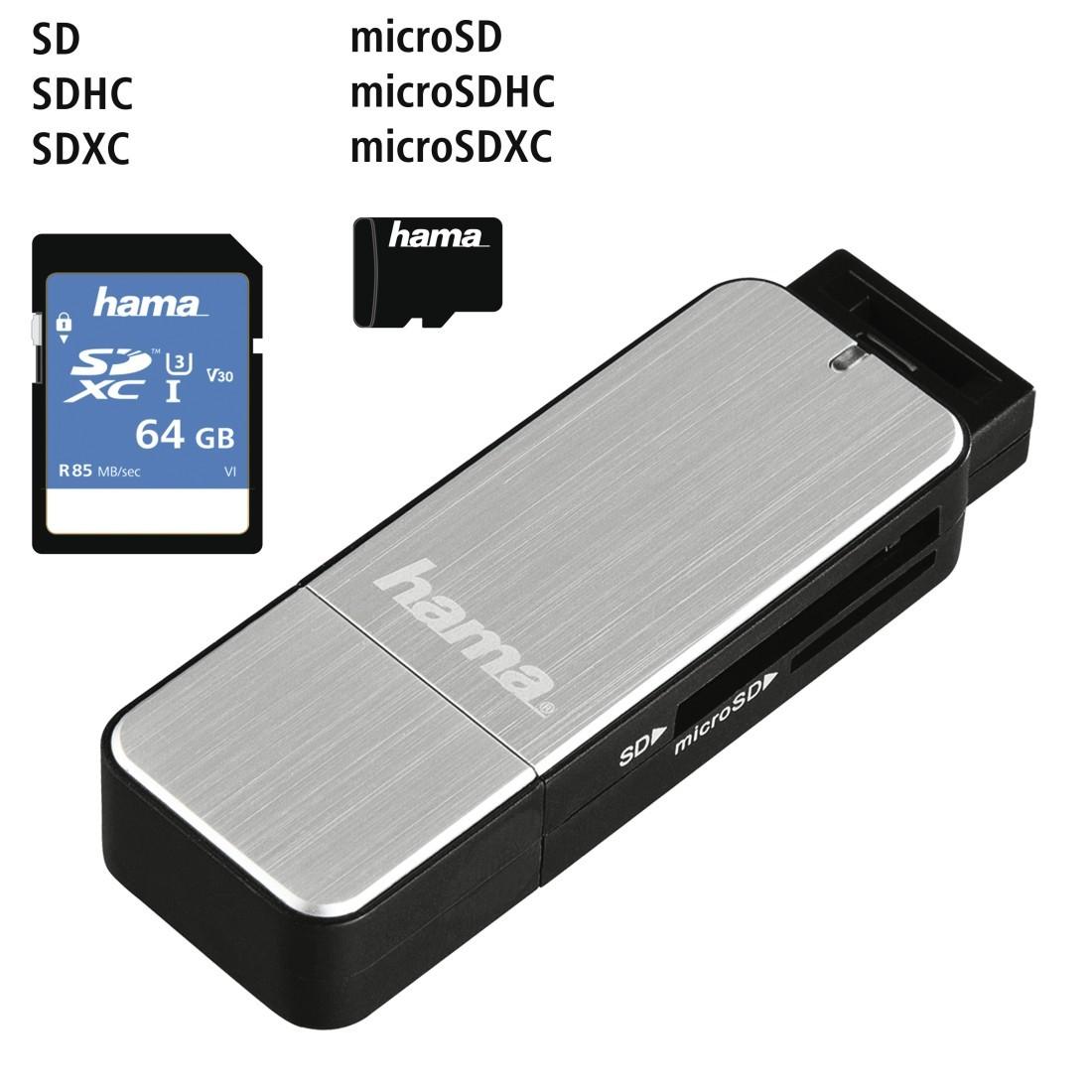 HAMA USB 3.0 Card Reader SD / Micro SD aliuminio sidabrinis, modelis ...