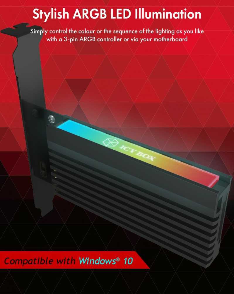 RaidSonic ICY BOX IB-PCI224M2-ARGB ARGB PCIe, modelis - IB-PCI224M2-ARGB, žema kaina | Varle.lt