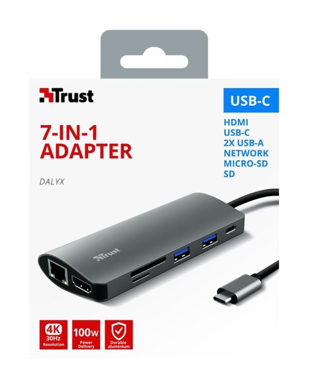 Trust Pasitikėkite Dalyx 7in1 USB-C kelių prievadų adapteriu (TR-23775 ...
