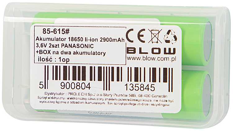 Akumuliatorius 18650 li-ion 2900mAh 3,6V 2vnt. PANASONIC+BOX na dwa ...