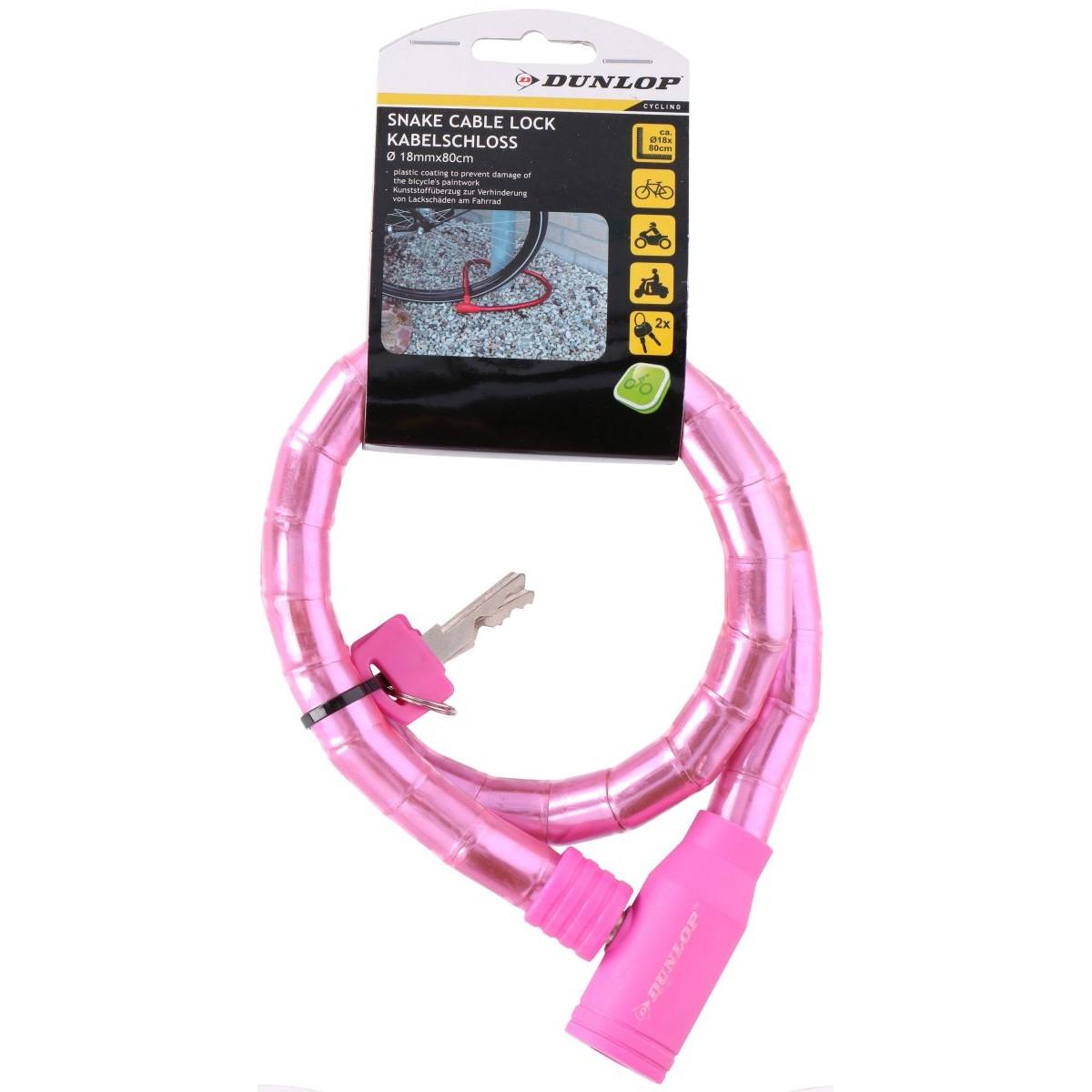 Zapięcie rowerowe spiralne na klucz 18mmx80cm Dunlop - róż, žema kaina | Varle.lt