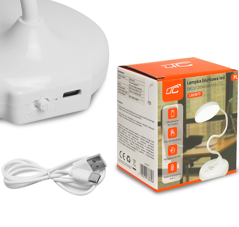 Lamex LED stalinė lempa 10W, 3000 / 4500 / 6000K, indukcinis įkrovimas, jutiklinis valdymas ...