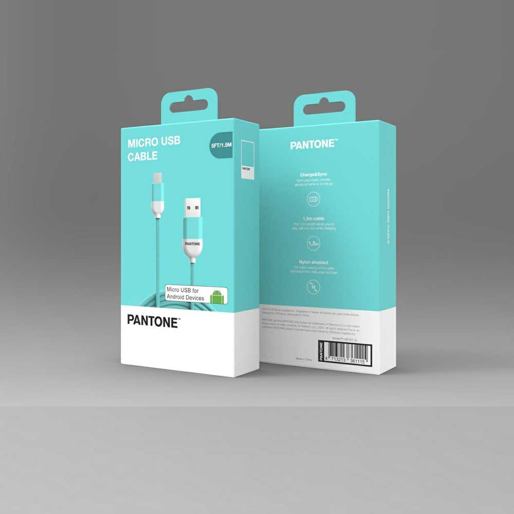 PANTONE kabelis USB - microUSB 1,5m 2,4A PT-MC001-5 Teal 3242C, modelis ...