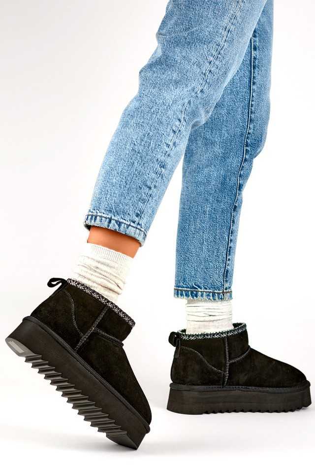 Juodi natūralios odos ugg stiliaus sniego batai, žema kaina | Varle.lt