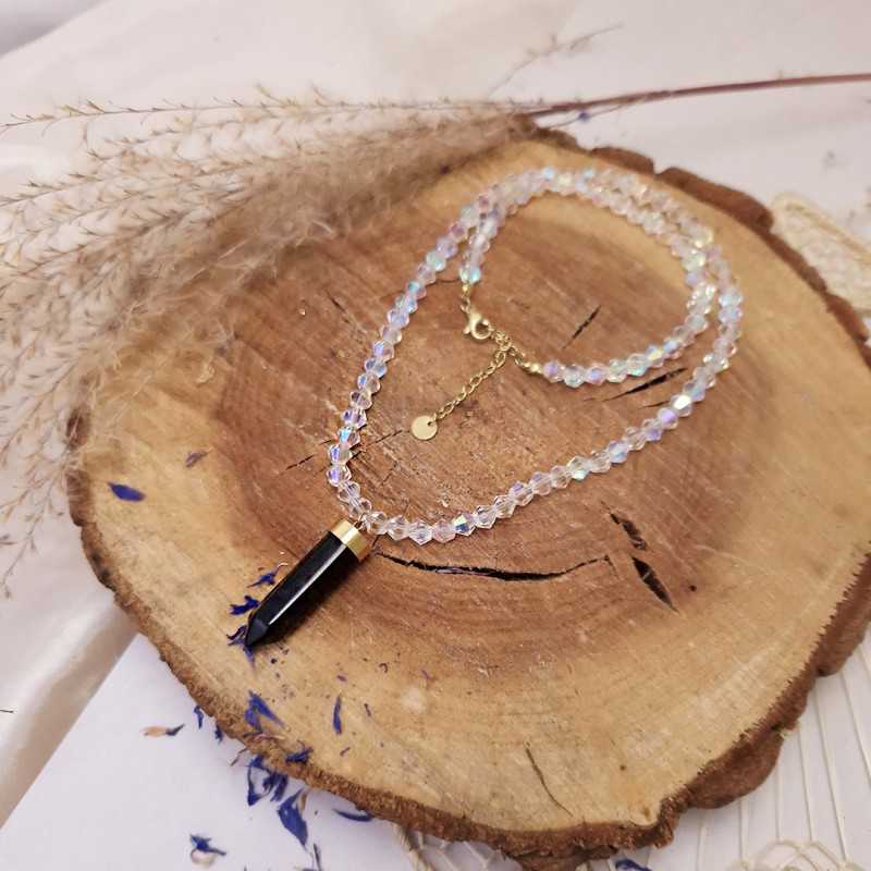 Vėrinys kalnų krištolas iš nerūdijančio plieno, padengtas 14k auksu ...