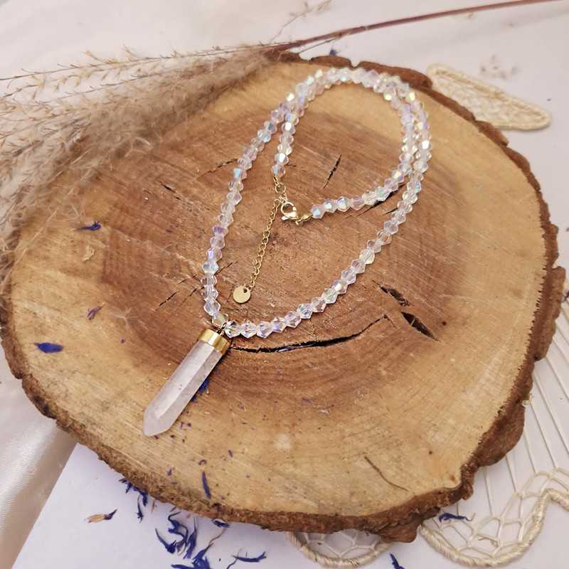 Vėrinys kalnų krištolas iš nerūdijančio plieno, padengtas 14k auksu ...