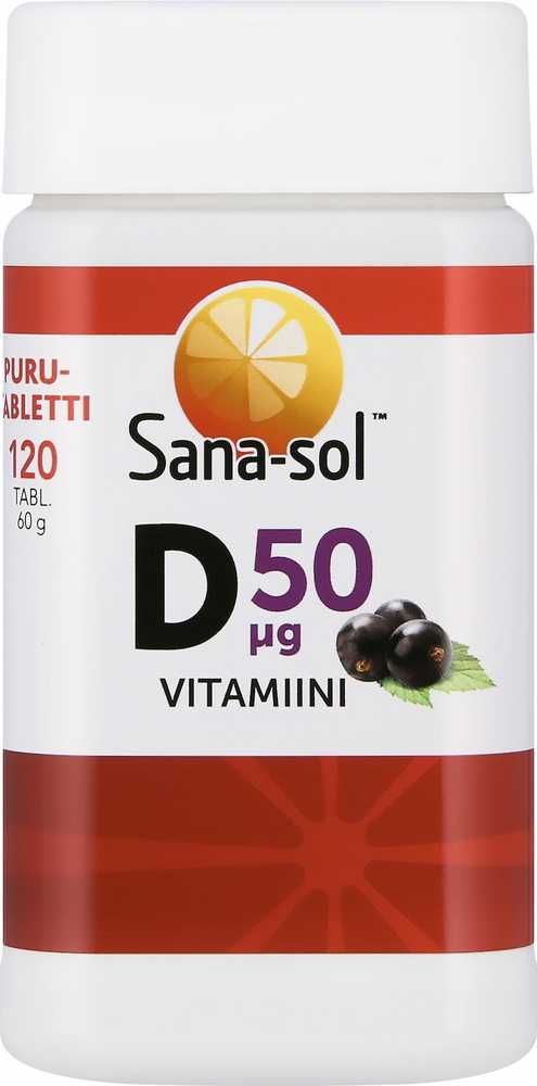 Sana-sol Vitaminas D Juodųjų serbentų kramtomoji tabletė, 50 µg, 120 ...