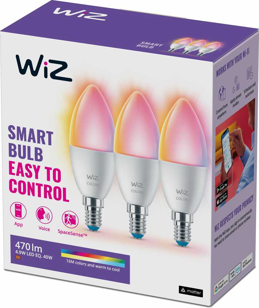Philips WIZ WI-FI BLE 40W C37 E14 922-65 RGB 3CT / 6 3 KPL, žema kaina | Varle.lt