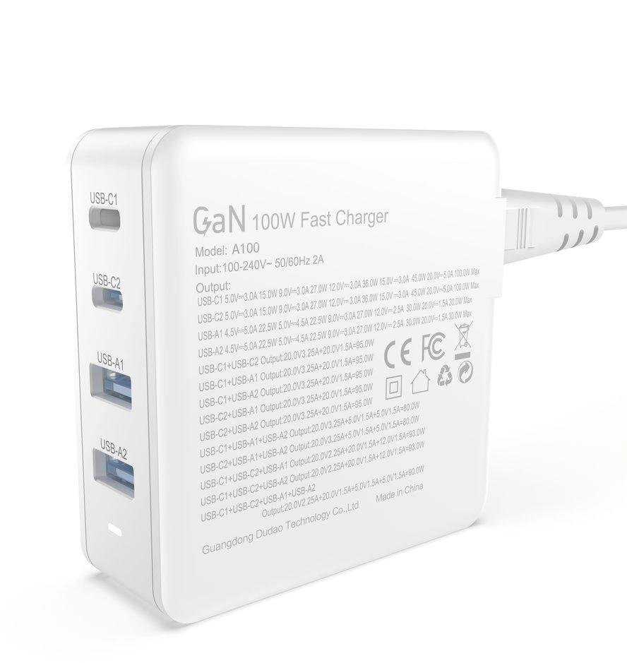 Dudao GaN 100W 2 x USB-C / 2 x USB greitasis įkroviklis A100EU - baltas ...