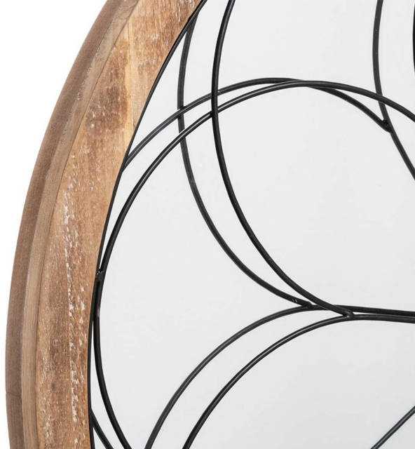 Apvalus medinis veidrodis, Ø 64 cm, su metaline apdaila, žema kaina ...