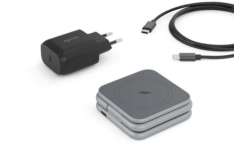 Epico Mag+ sulankstomas belaidis įkroviklis su MagSafe atrama - space pilkas, modelis ...