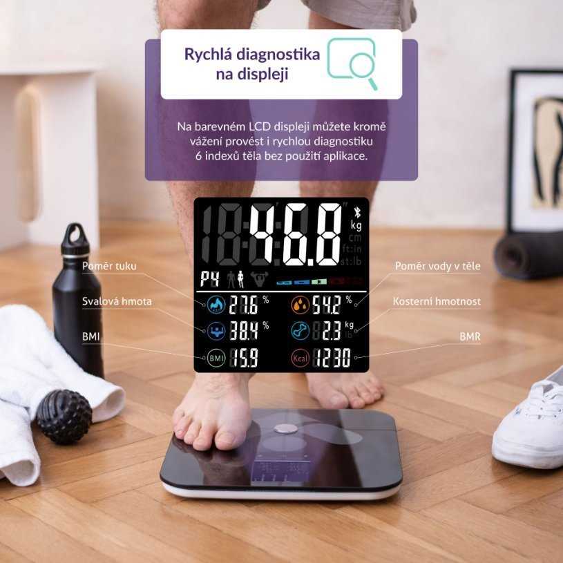 Svarstyklės TrueLife FitScale W7 BT – Bioelektrinės varžos „Bluetooth“ skalė – juoda, modelis ...
