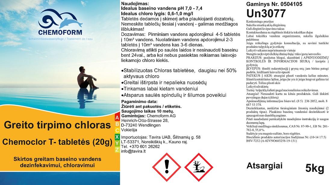 Greito tirpimo chloras Chemoclor T- tabletės (20g), 5kg, žema kaina ...