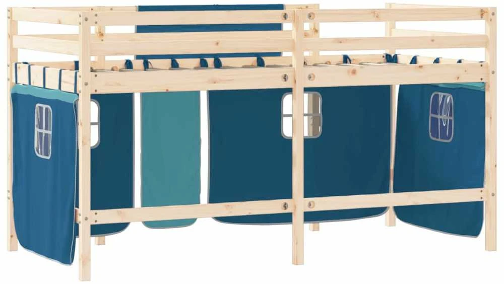 Aukšta vaikiška lova su užuolaidomis, mėlyna, 80x200cm, pušis, modelis ...